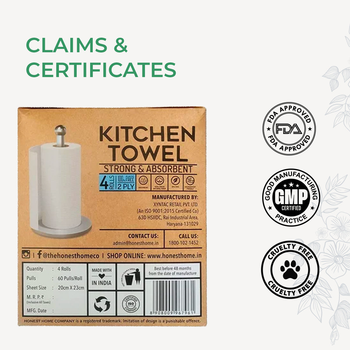 2 Ply Kitchen Towel Roll - 60 Pulls (Pack Of 4) – The Honest Home Company